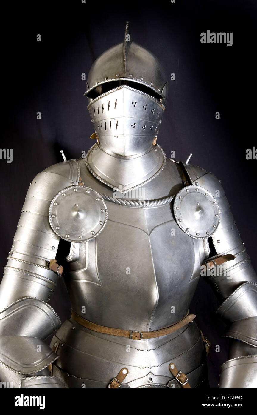 Armour of the medieval knight. Metal protection of the soldier against ...