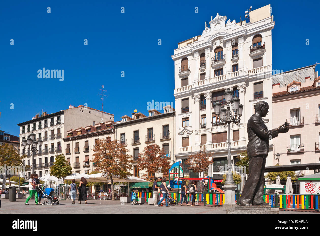 Spain, Madrid, Plaza Santa Ana, Teatro Espanol and Garcia Lorca statue ...