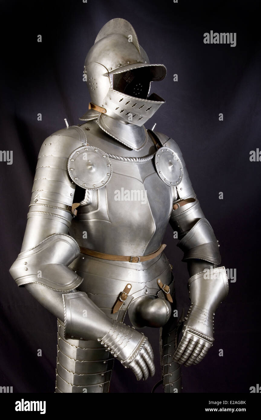 Armour of the medieval knight. Metal protection of the soldier against ...