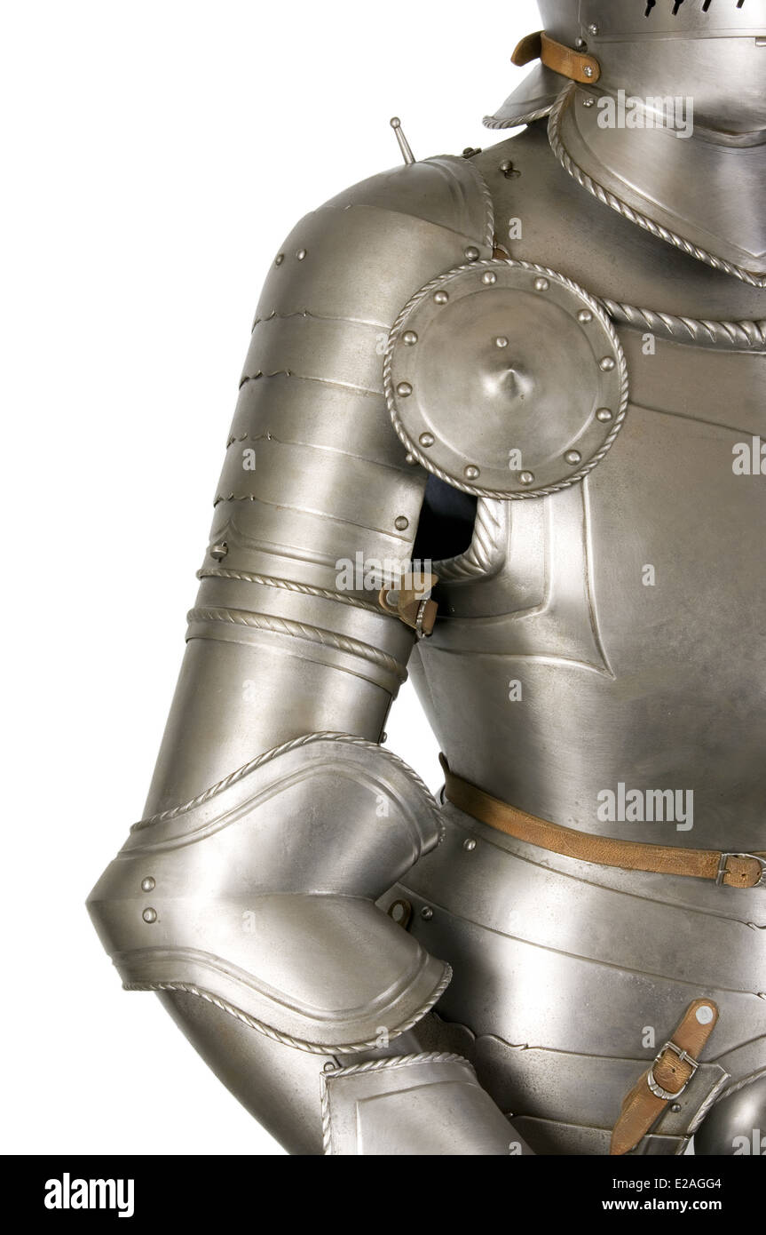 Armour of the medieval knight. Metal protection of the soldier against ...