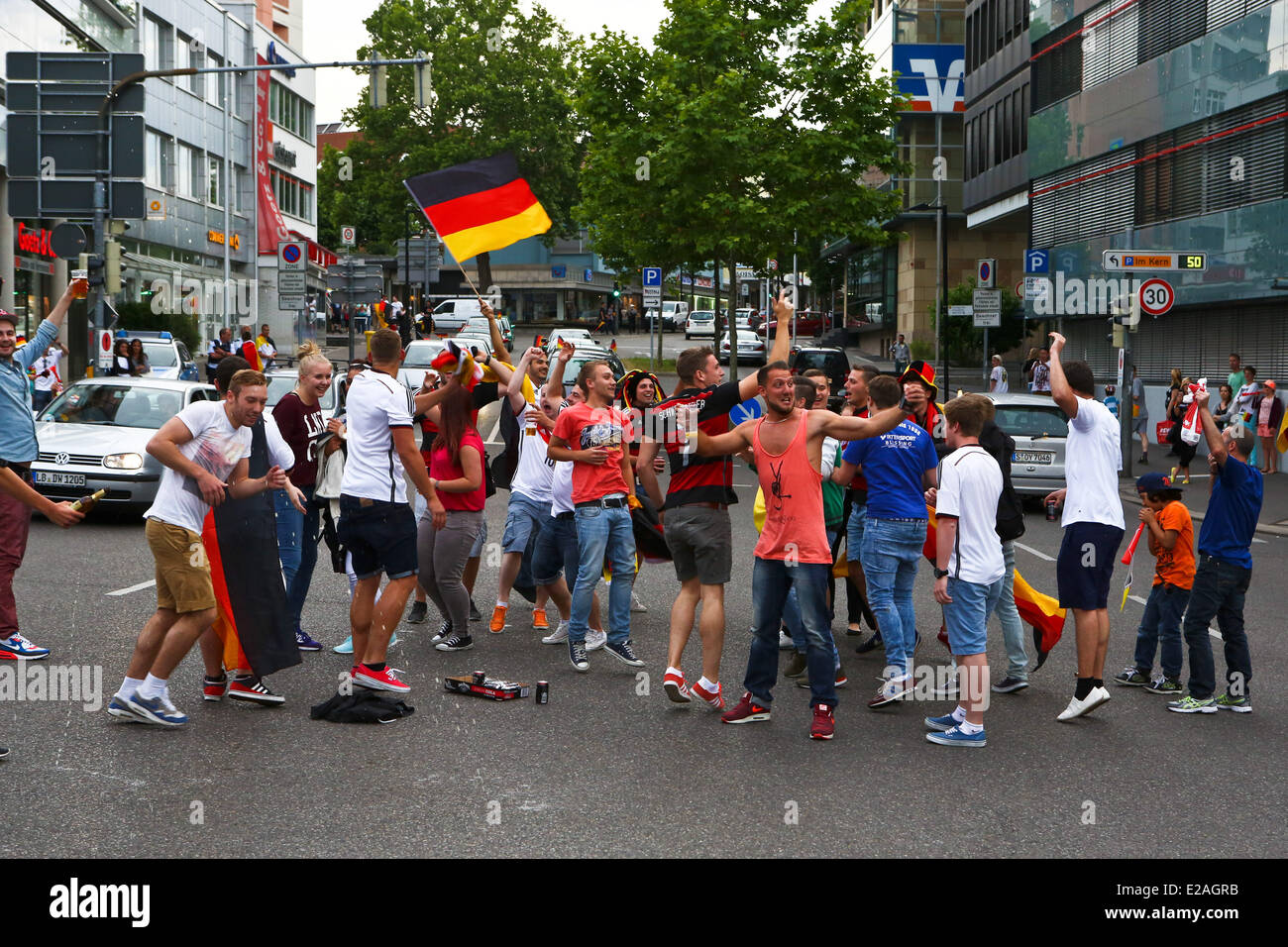 German soccer fans celebrates in Waiblingen, Germany, June 16, 2014 ...