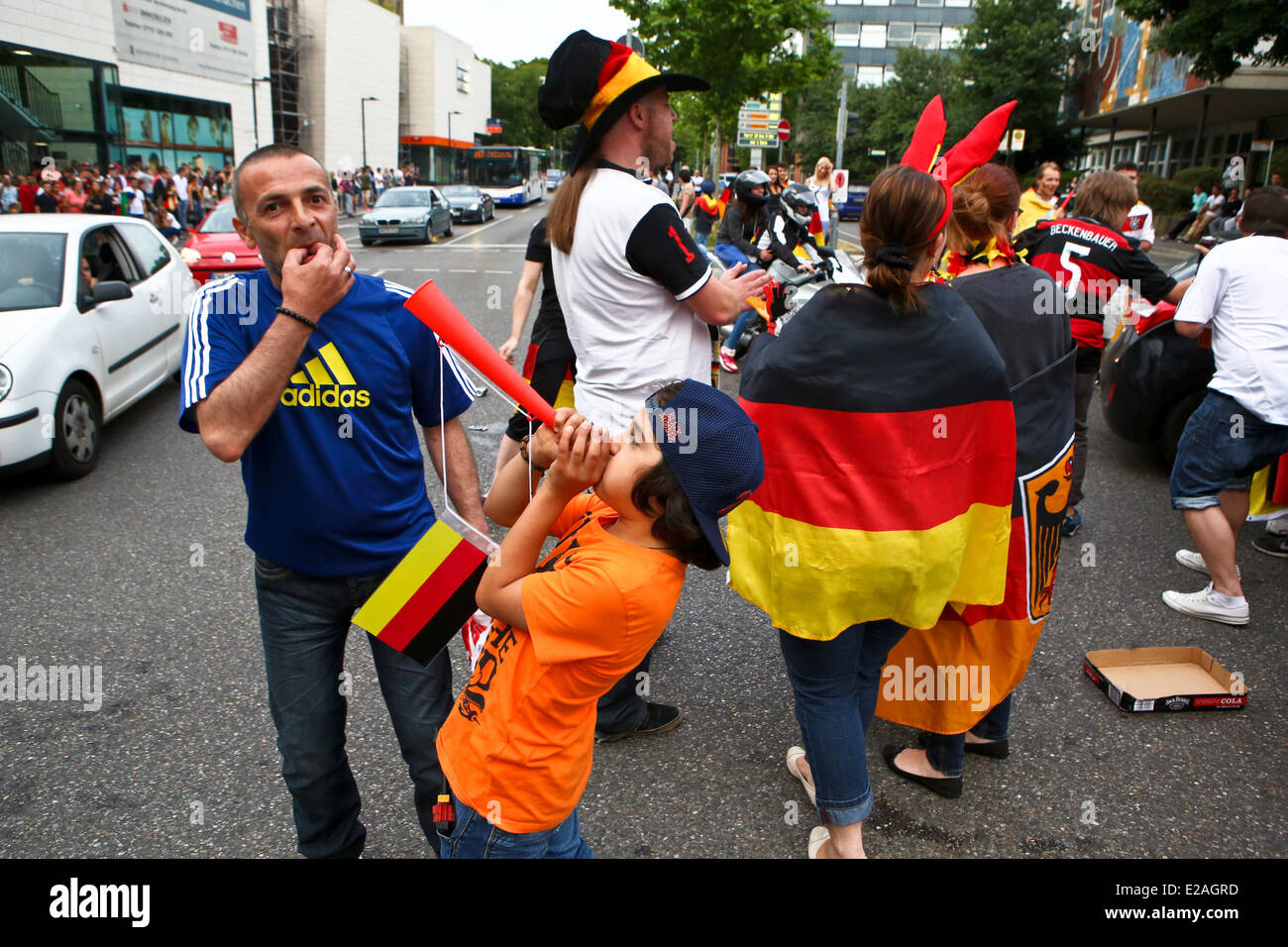 German soccer fans celebrates in Waiblingen, Germany, June 16, 2014 ...