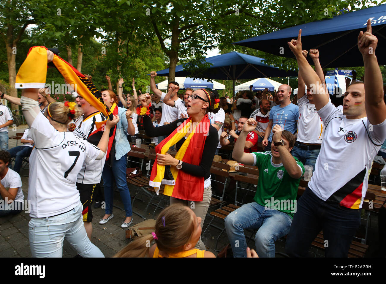 German soccer fans celebrates in Waiblingen, Germany, June 16, 2014 ...