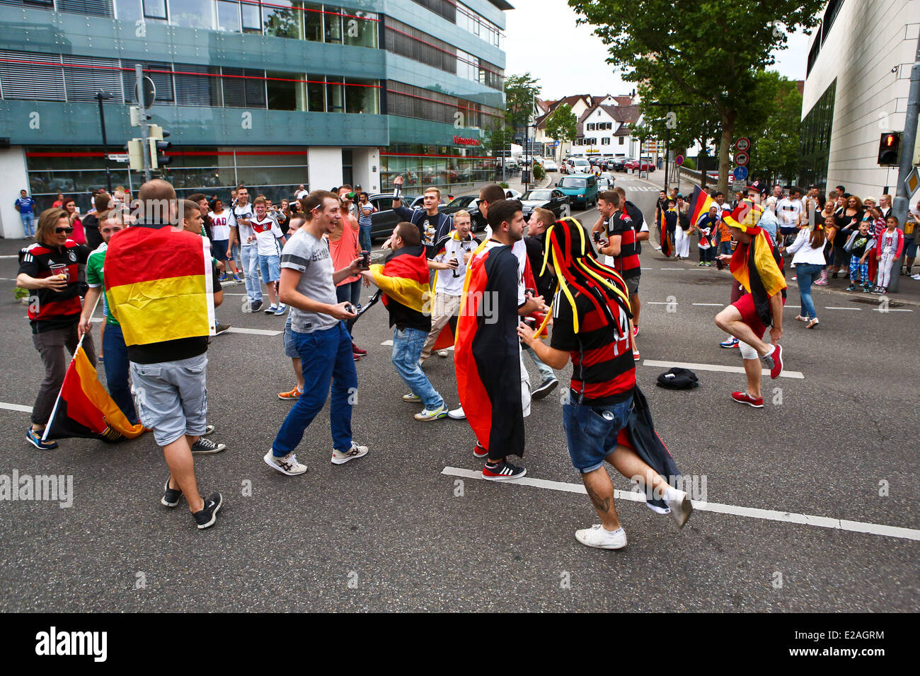 German soccer fans celebrates in Waiblingen, Germany, June 16, 2014 ...