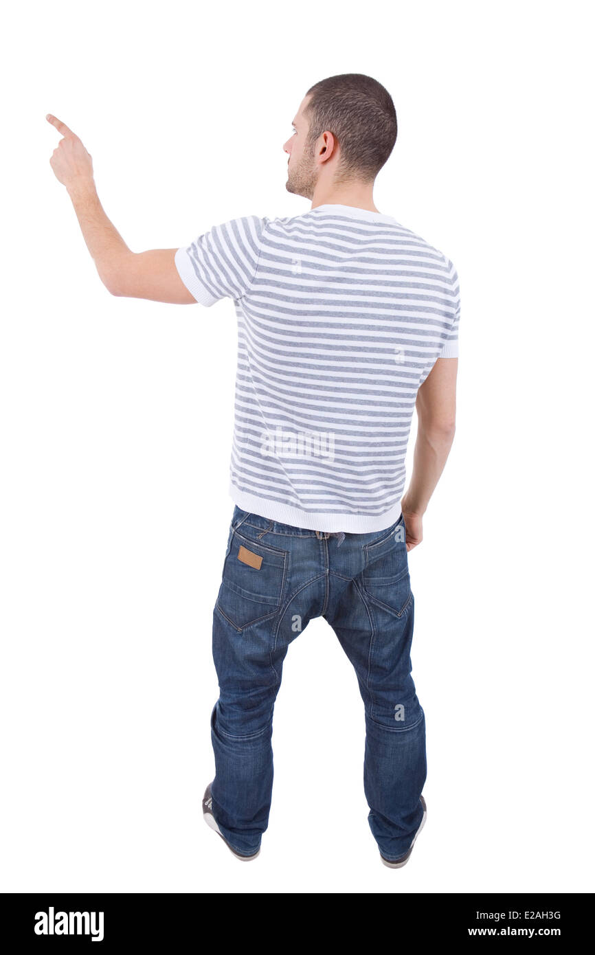 young casual man from the back pointing, full body, isolated Stock ...