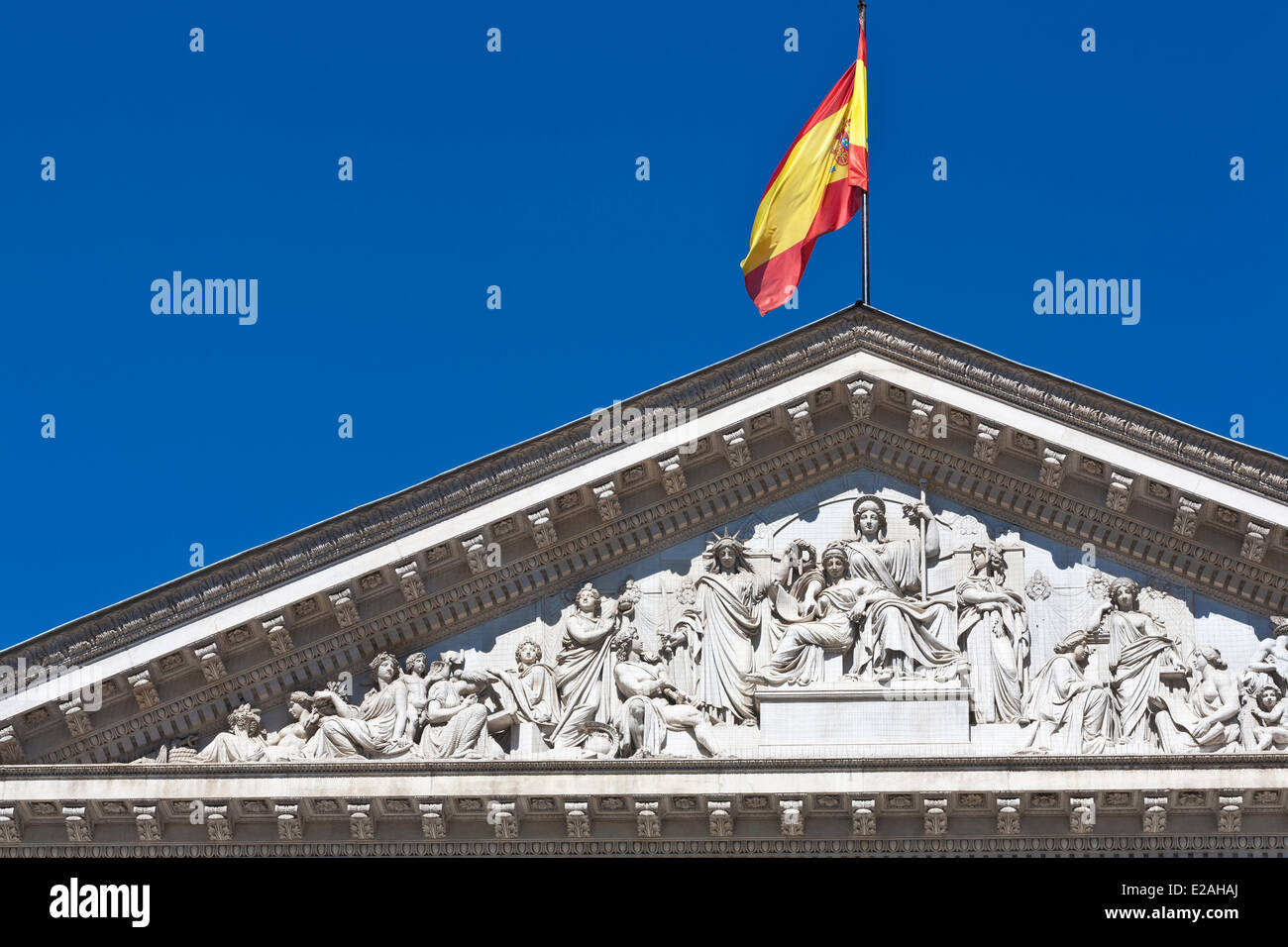 Spain, Madrid, Plaza de las Cortes, Deputies Congress with its ...