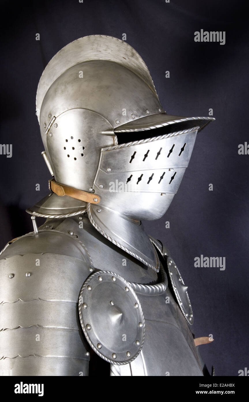 Armour of the medieval knight. Metal protection of the soldier against ...