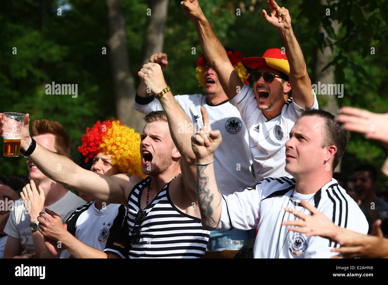 German soccer fans celebrates in Waiblingen, Germany, June 16, 2014 ...