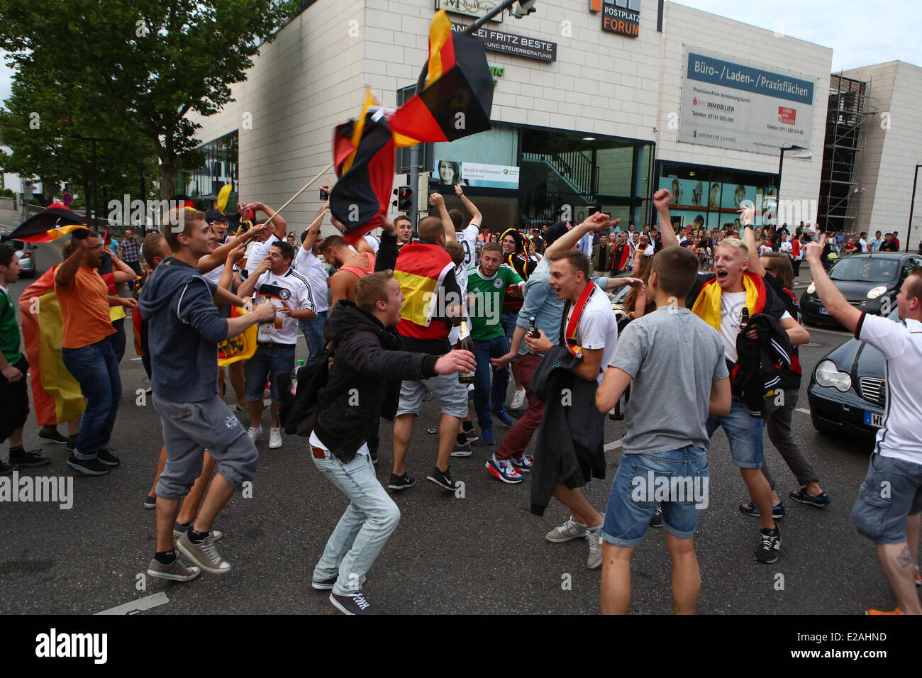 German soccer fans celebrates in Waiblingen, Germany, June 16, 2014 ...
