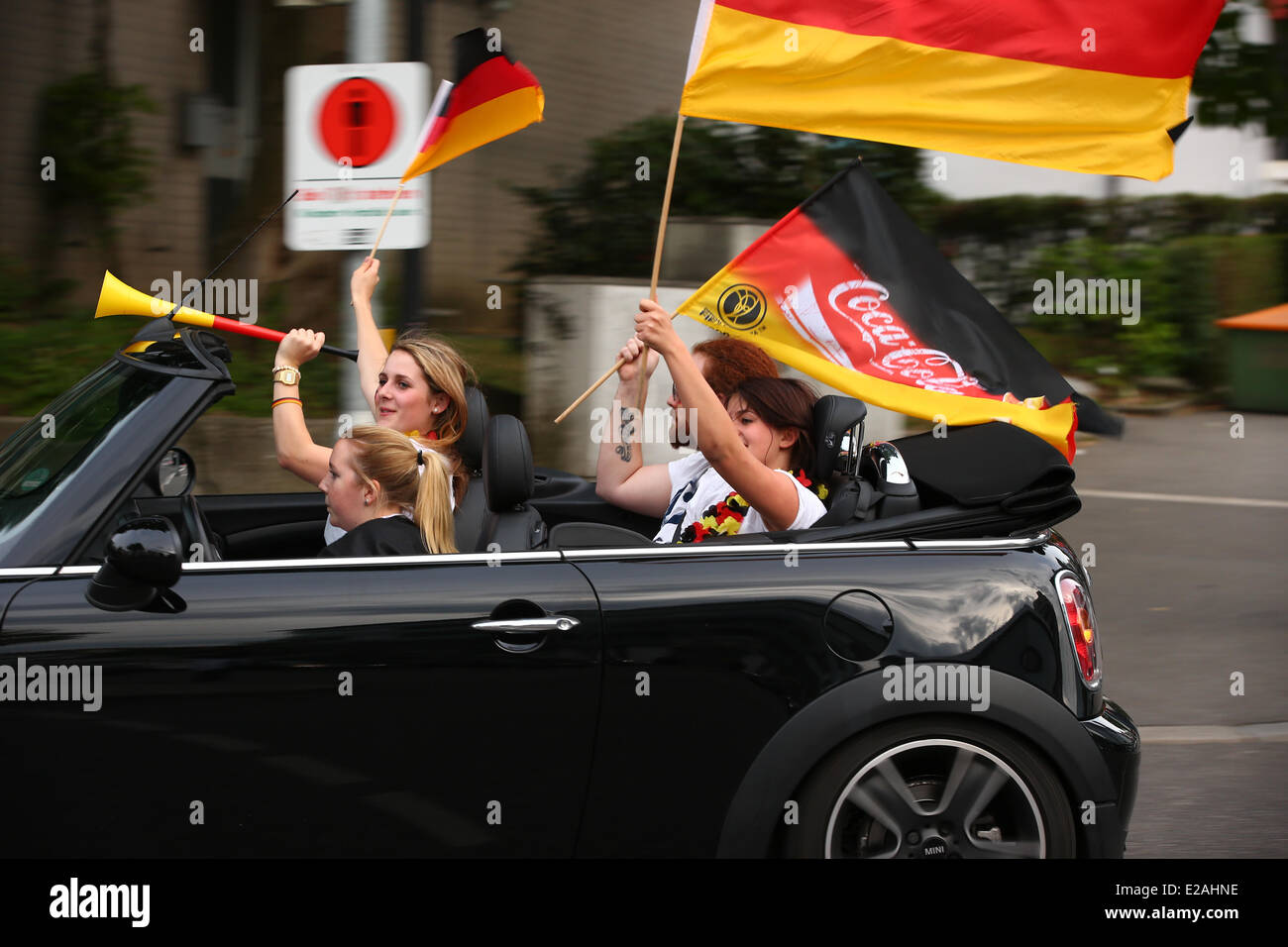 German soccer fans celebrates in Waiblingen, Germany, June 16, 2014 ...