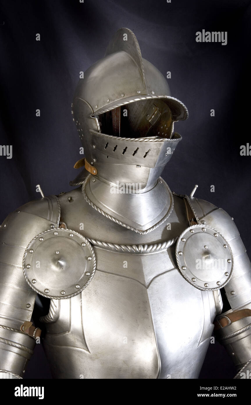 Armour of the medieval knight. Metal protection of the soldier against ...