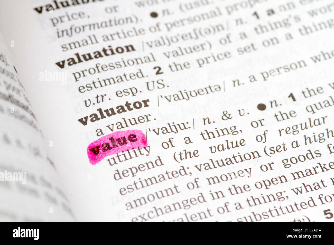 Value Dictionary Definition single word with soft focus Stock Photo - Alamy