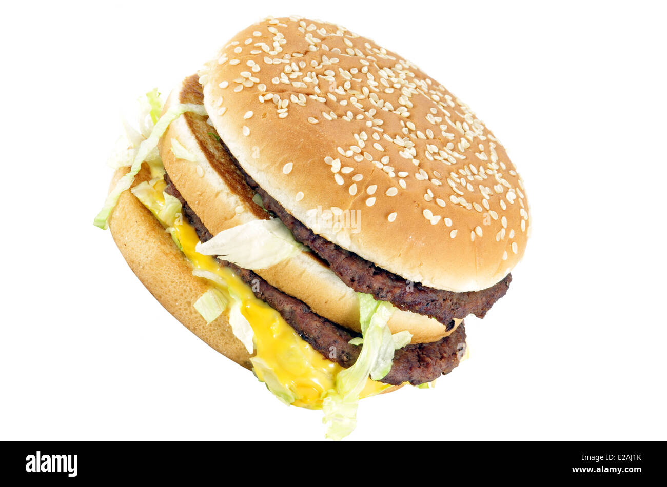 Double burger image isolated on a white background Stock Photo - Alamy
