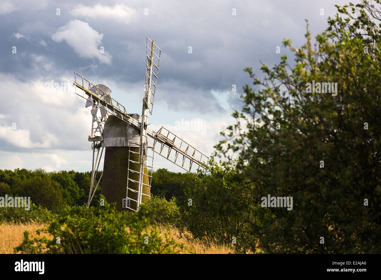 old windmills seen traveling on the River Ant.. Norfolk Broads .Britain ...