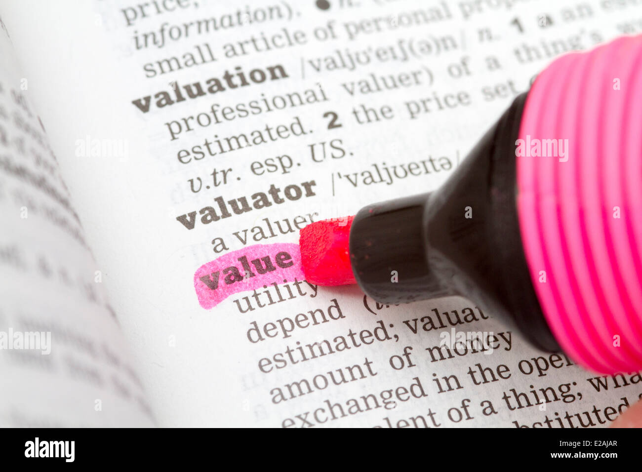 Value Dictionary Definition single word with soft focus Stock Photo - Alamy