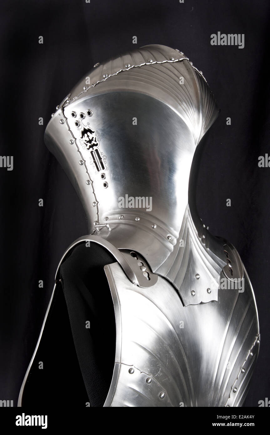 Armour of the medieval knight. Metal protection of the soldier against ...
