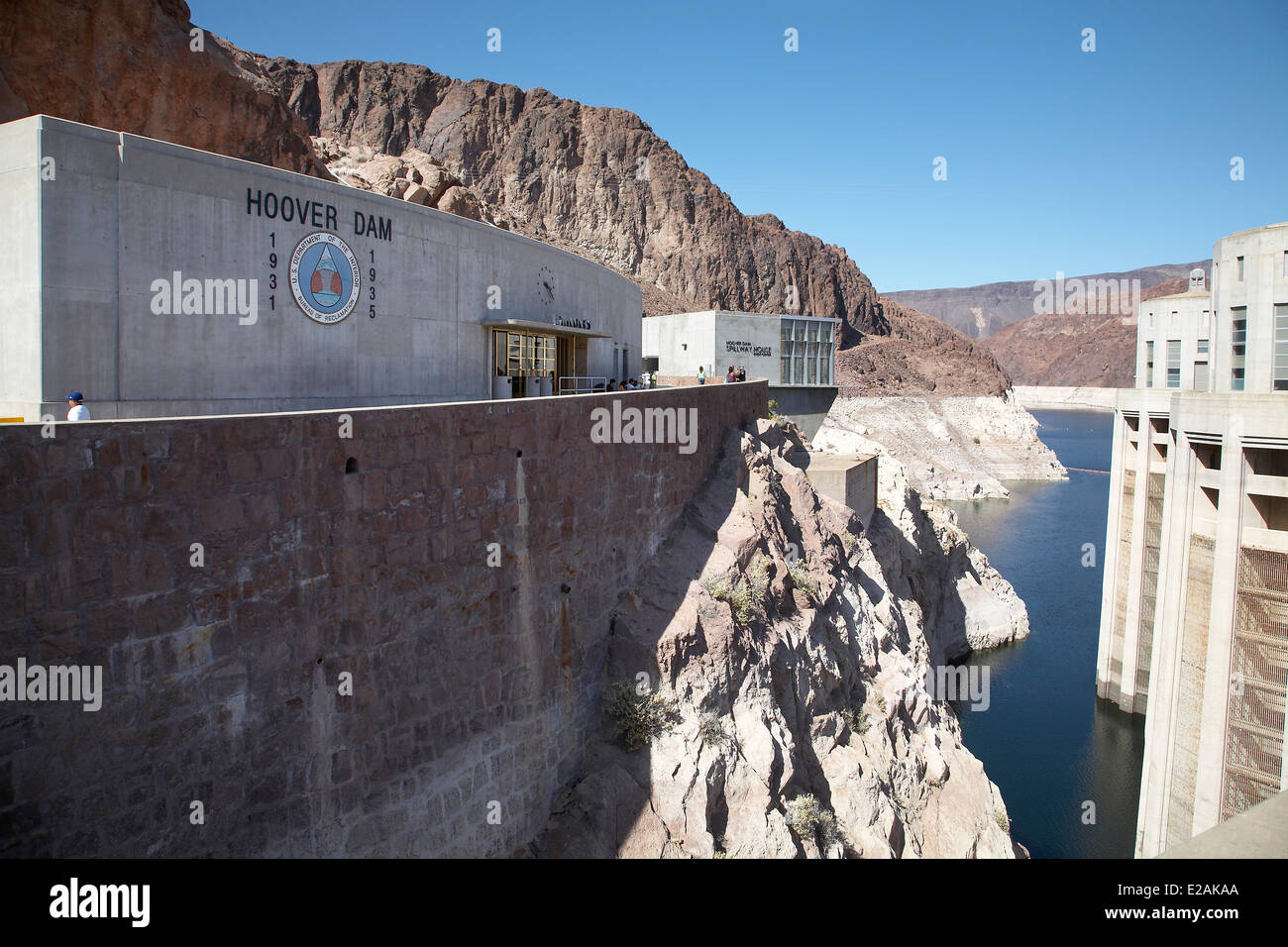 Hoover Dam water inlet tower, Colorado River border between the states ...