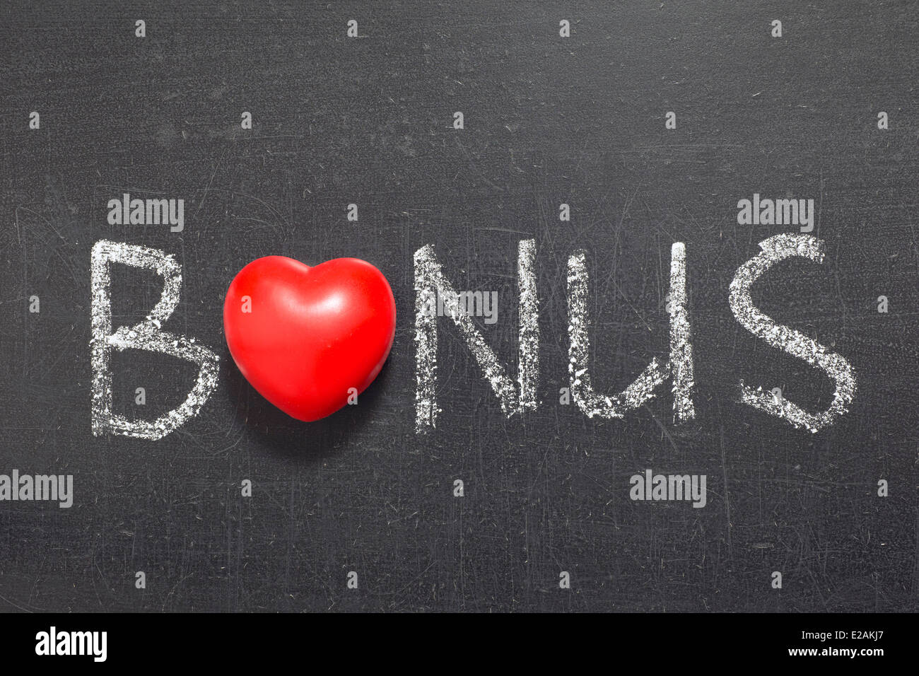 bonus word handwritten on chalkboard with heart symbol instead of O ...