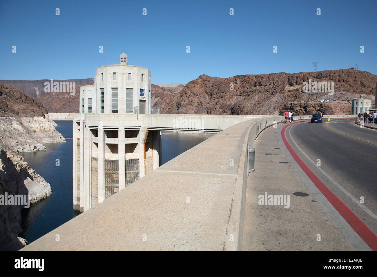 Hoover Dam water inlet tower, Colorado River border between the states ...
