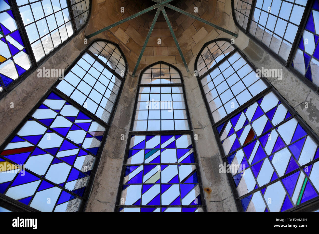 France, Charente Maritime, La Rochelle, stained glass at the top of the ...