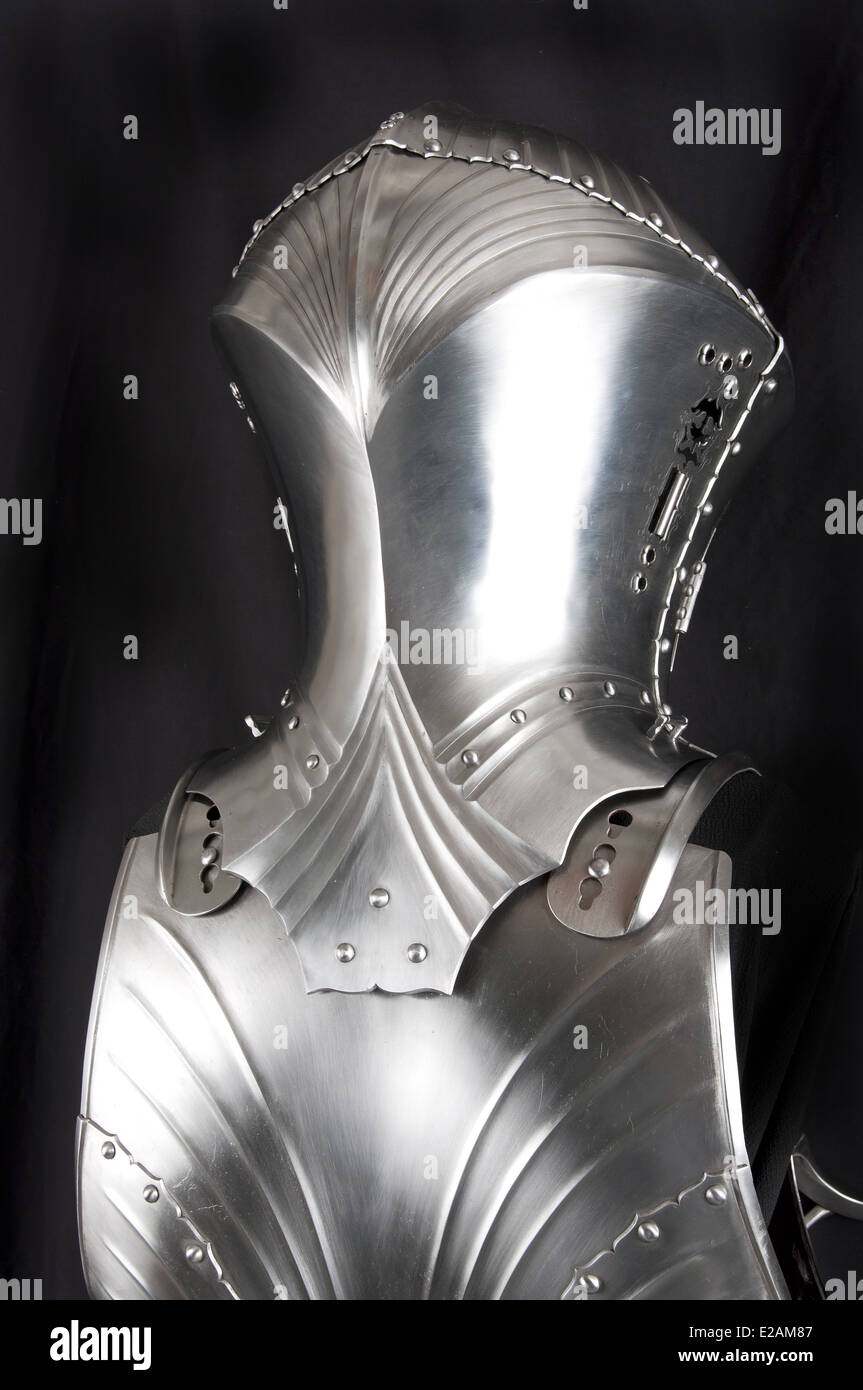 Armour of the medieval knight. Metal protection of the soldier against ...