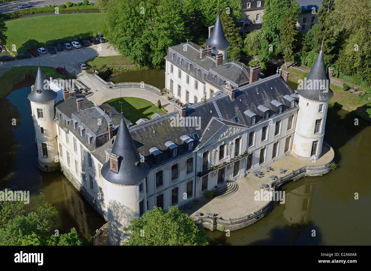 France, Oise, Ermenonville, the castle of Ermenonville (aerial view ...