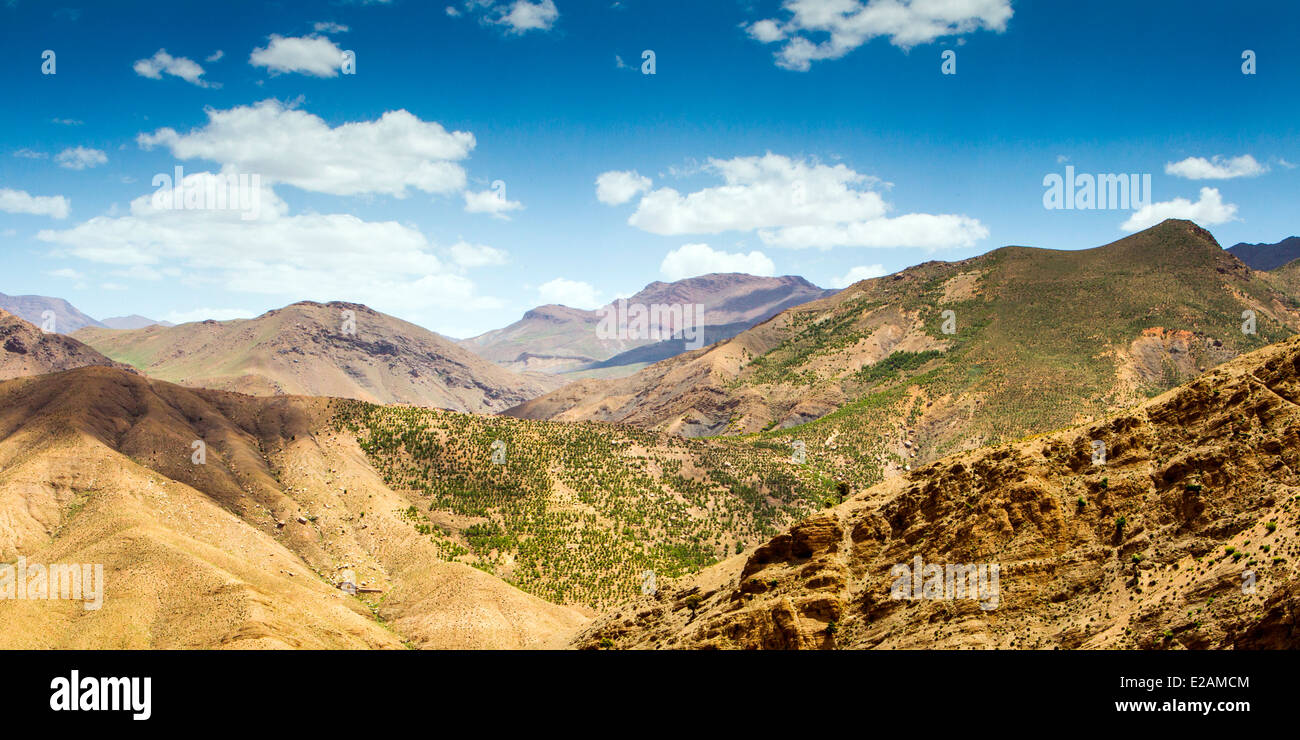 Panoramic views over the Tizi-n-Tichka Pass in the High Atlas Mountains ...