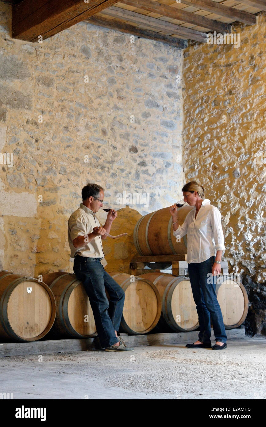 France, Herault, Saint Aunes, Chateau les Mazes domain, sampling wine ...