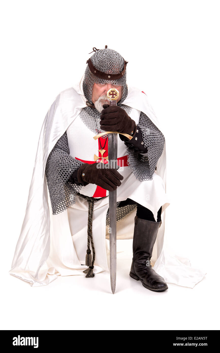 Knight Templar praying isolated in white Stock Photo - Alamy
