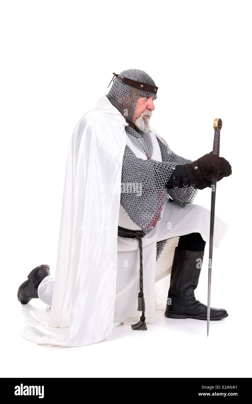 Knight Templar praying isolated in white Stock Photo - Alamy