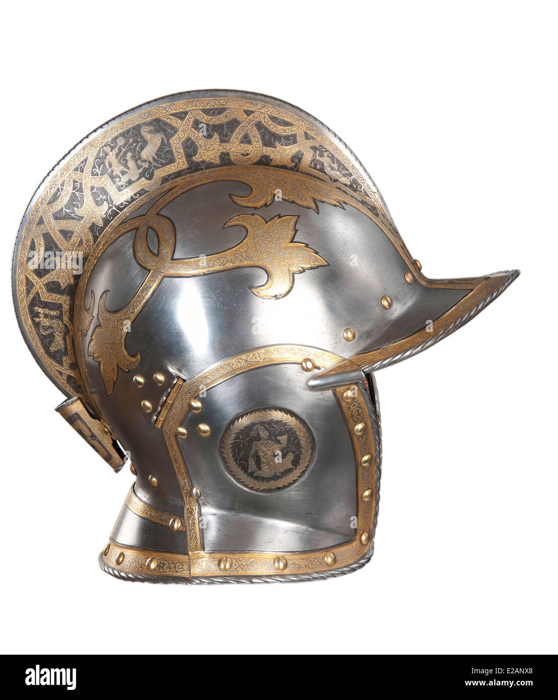 Iron helmet of the medieval knight. Very heavy headdress Stock Photo ...