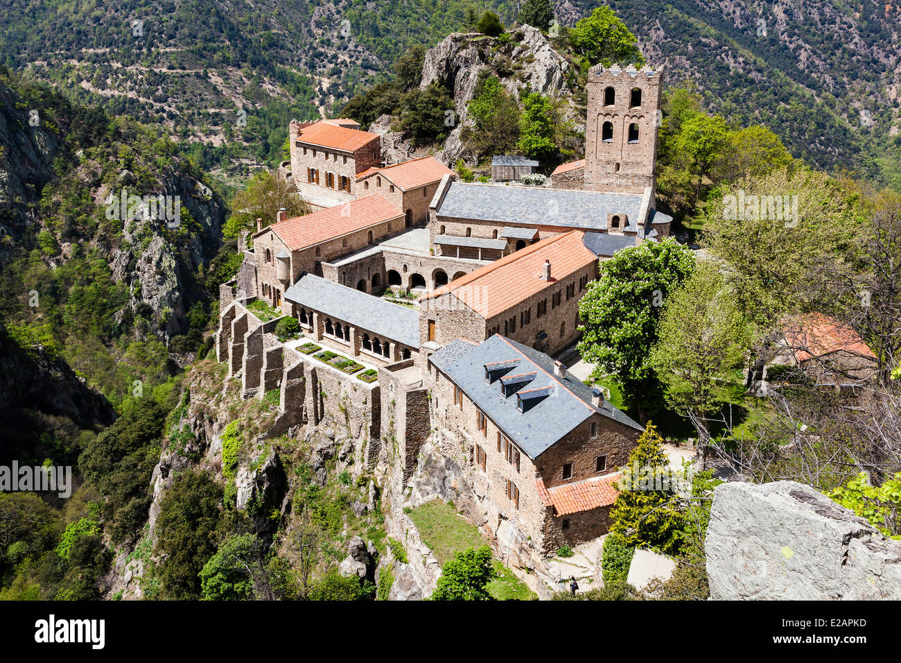 France, Pyrenees Orientales, Casteil, Saint Martin du Canigou abbey ...