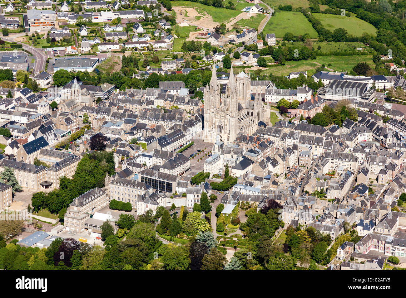France, Manche, Coutances, Notre Dame de Coutances cathedral (aerial ...