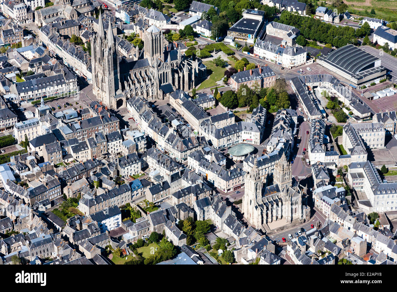 France, Manche, Coutances, Notre Dame de Coutances cathedral (aerial ...