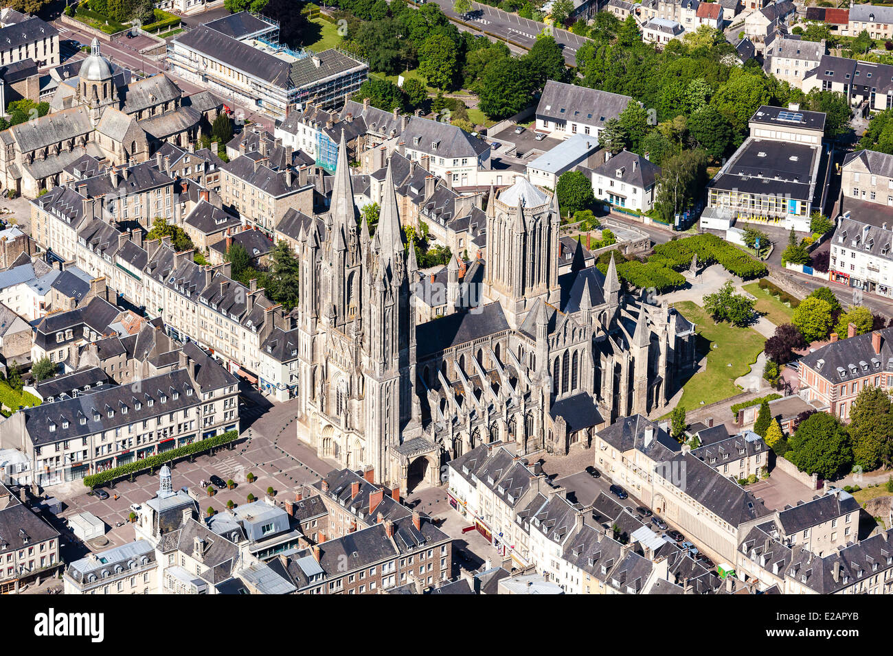France, Manche, Coutances, Notre Dame de Coutances cathedral (aerial ...