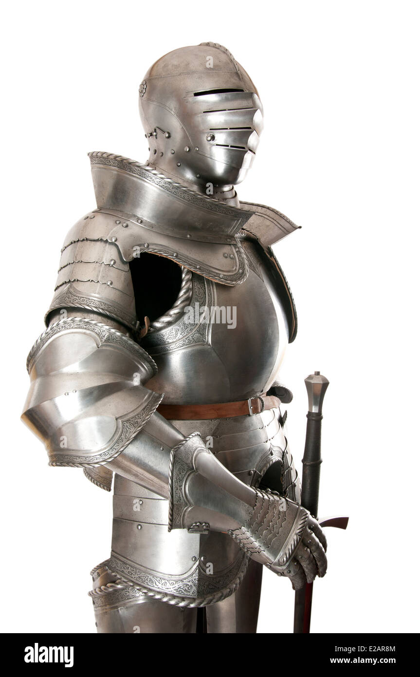Armour of the medieval knight. Metal protection of the soldier against ...