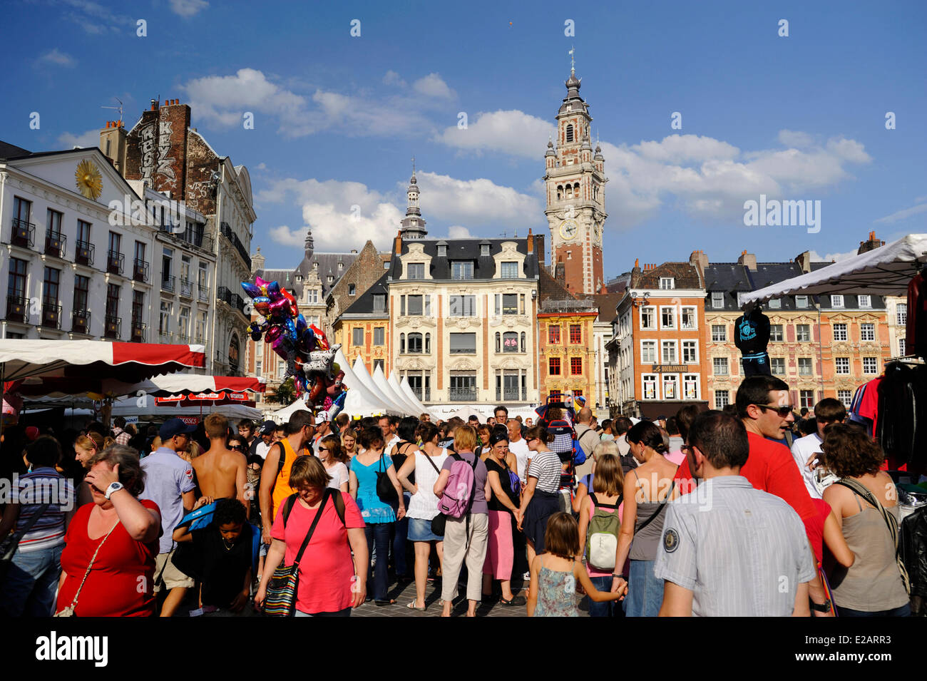 France, Nord, Lille, Flea Market (Braderie), crowd on the Grand Place ...