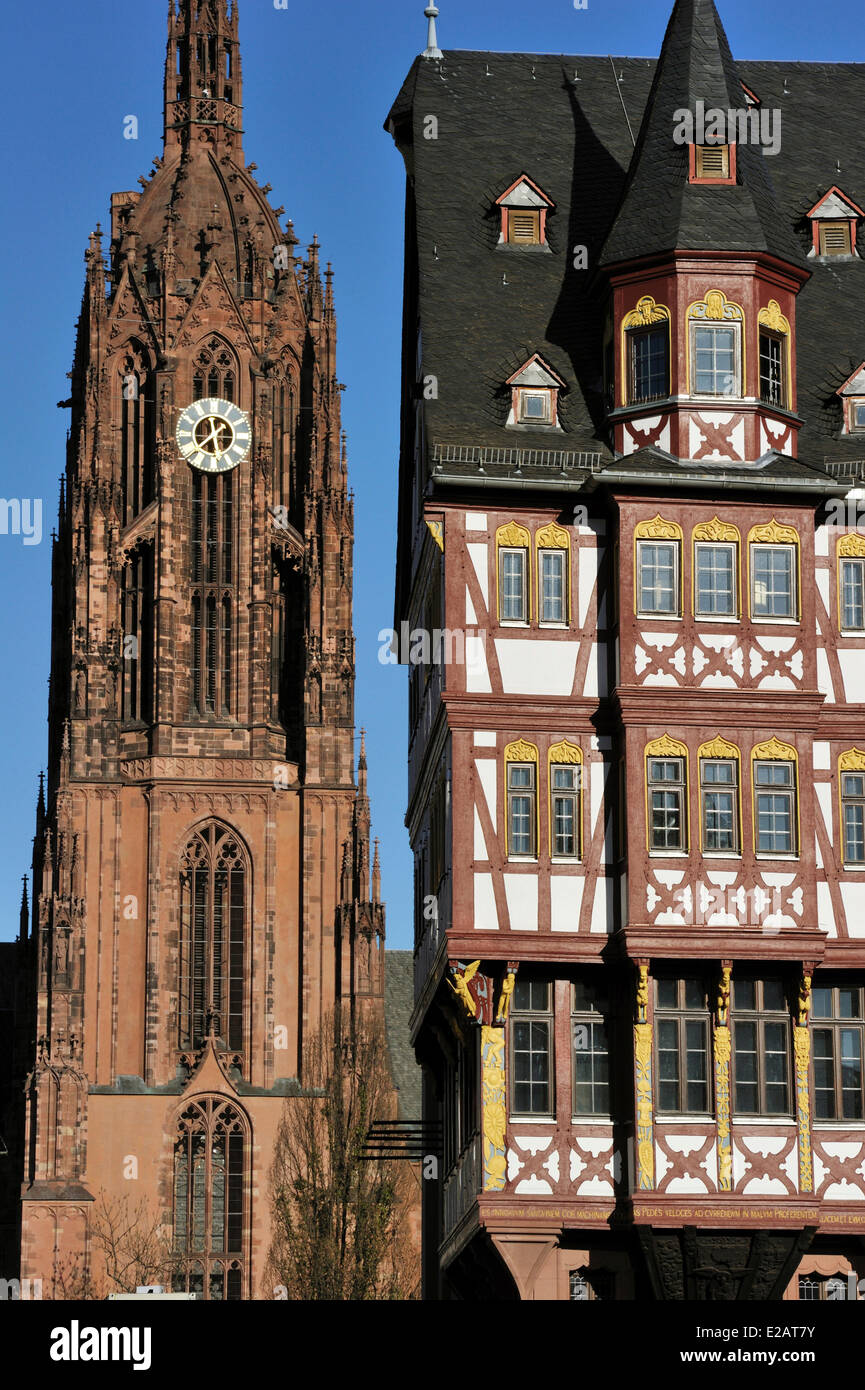 Germany, Hesse, Frankfurt am Main, Half-timbered houses at Roemerberg ...