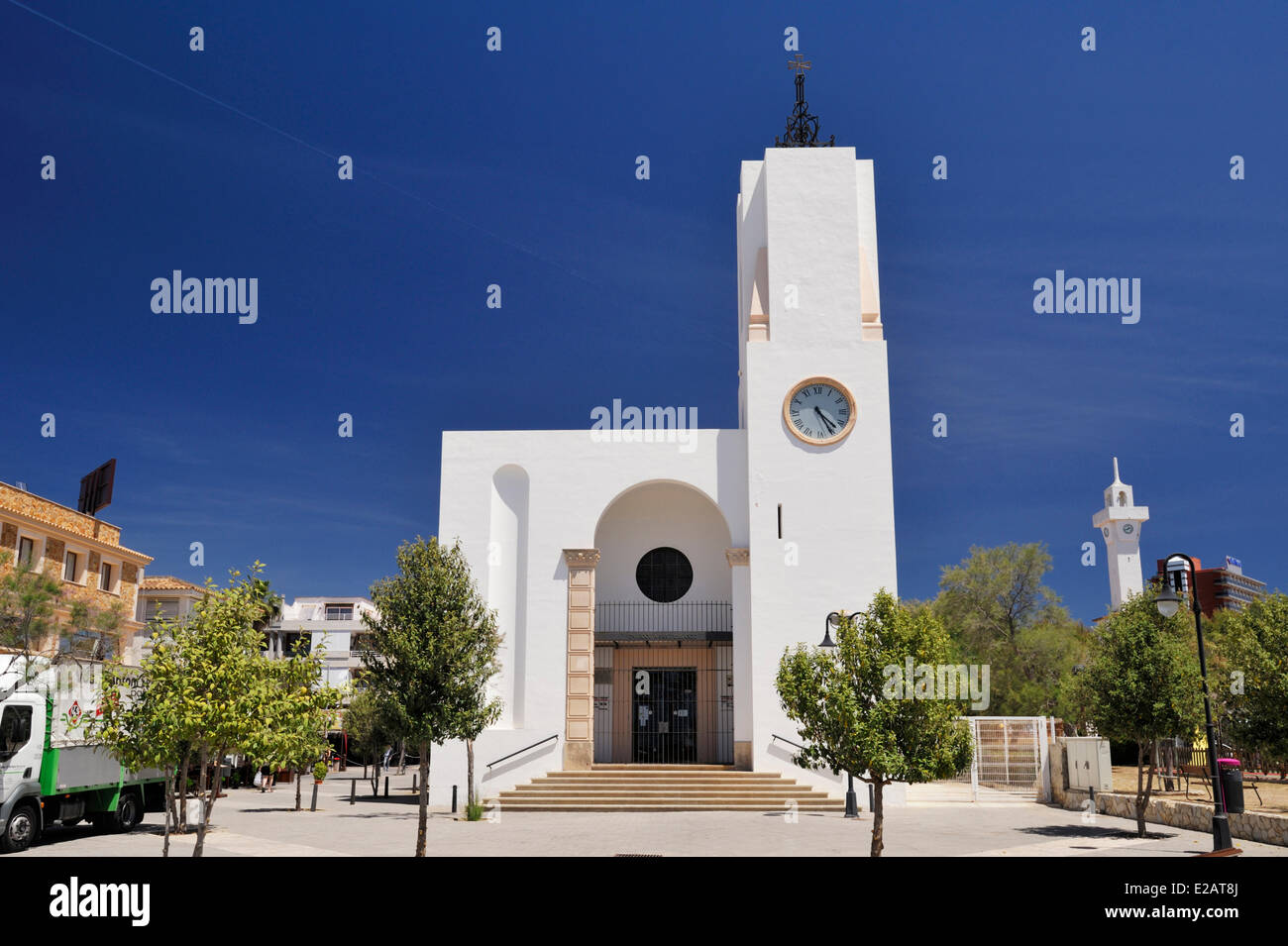 Spain, Balearic Islands, Mallorca, S'Arenal, El Arenal, white facade of ...