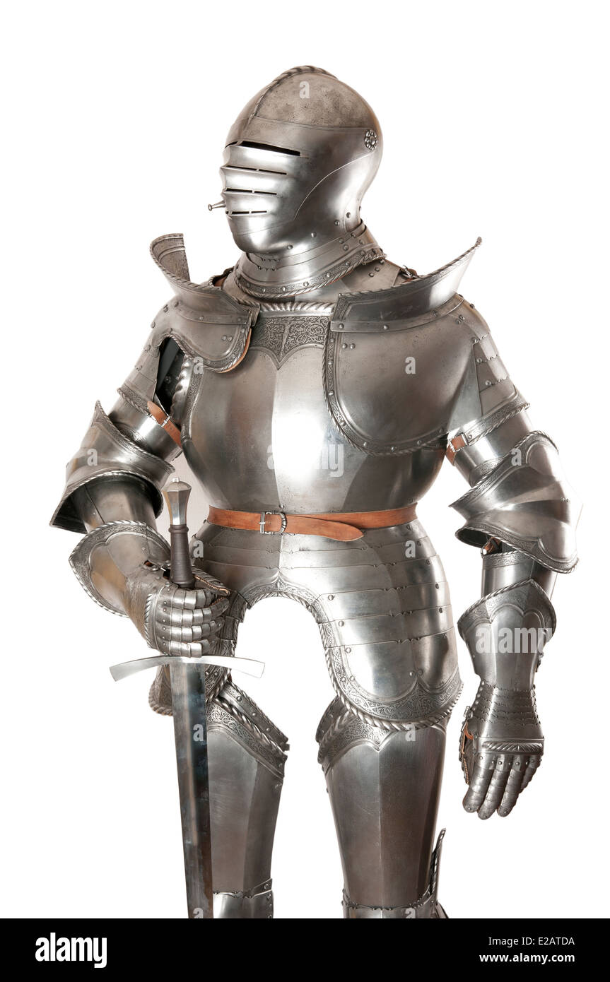 Armour of the medieval knight. Metal protection of the soldier against ...