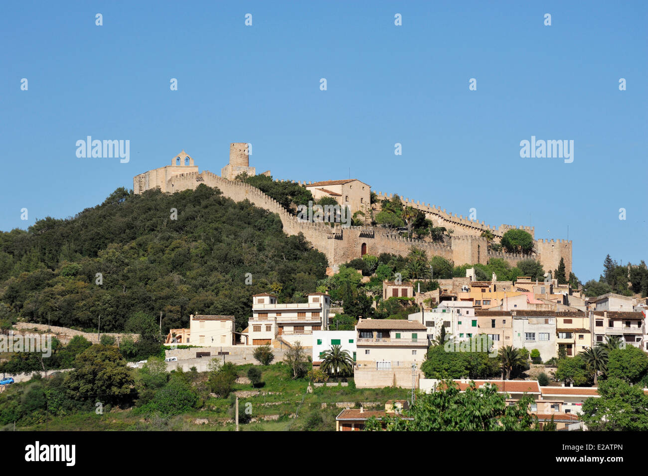 Spain, Balearic Islands, Mallorca, Capdepera, castle at the top of the ...