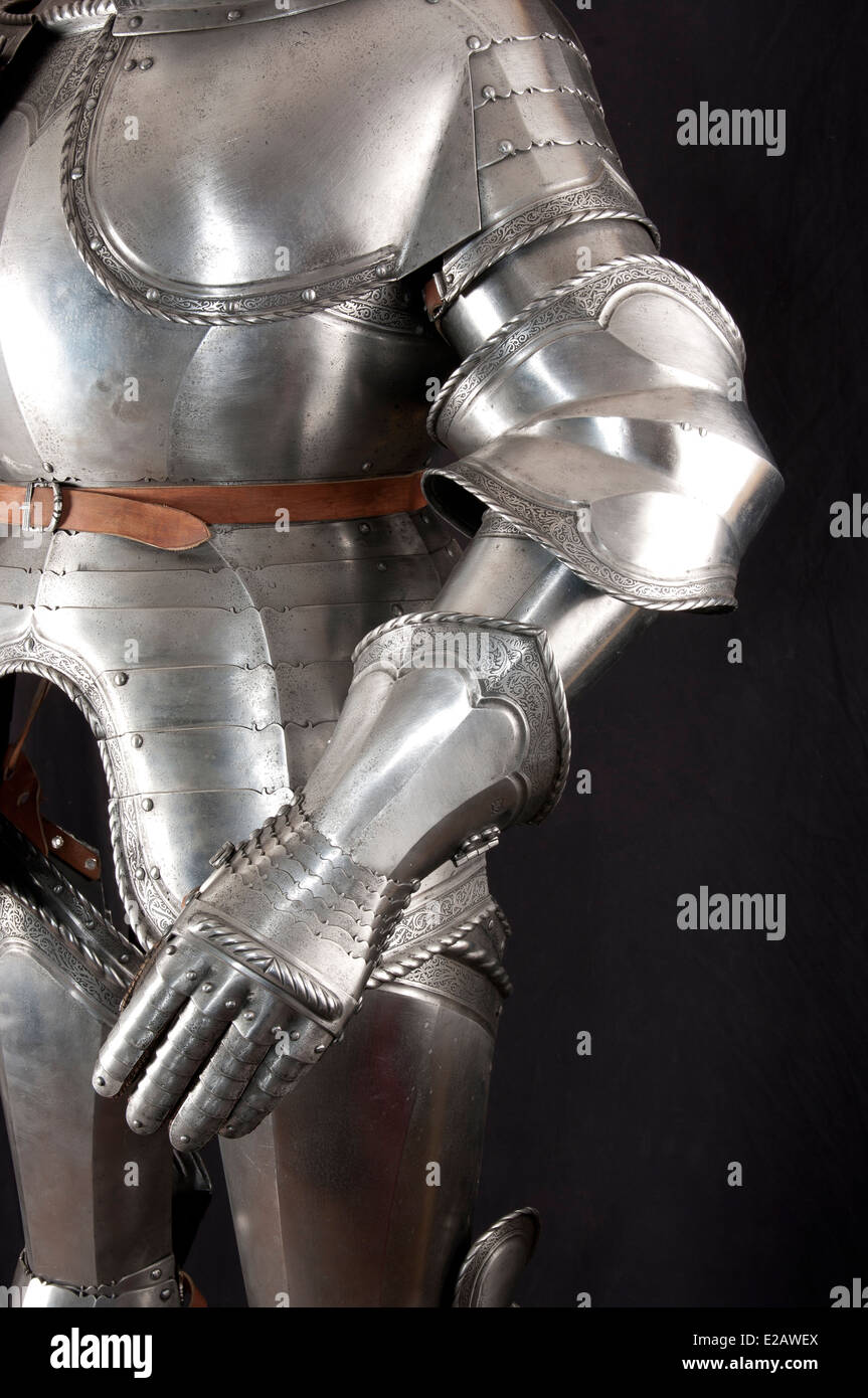 Armour of the medieval knight. Metal protection of the soldier against ...