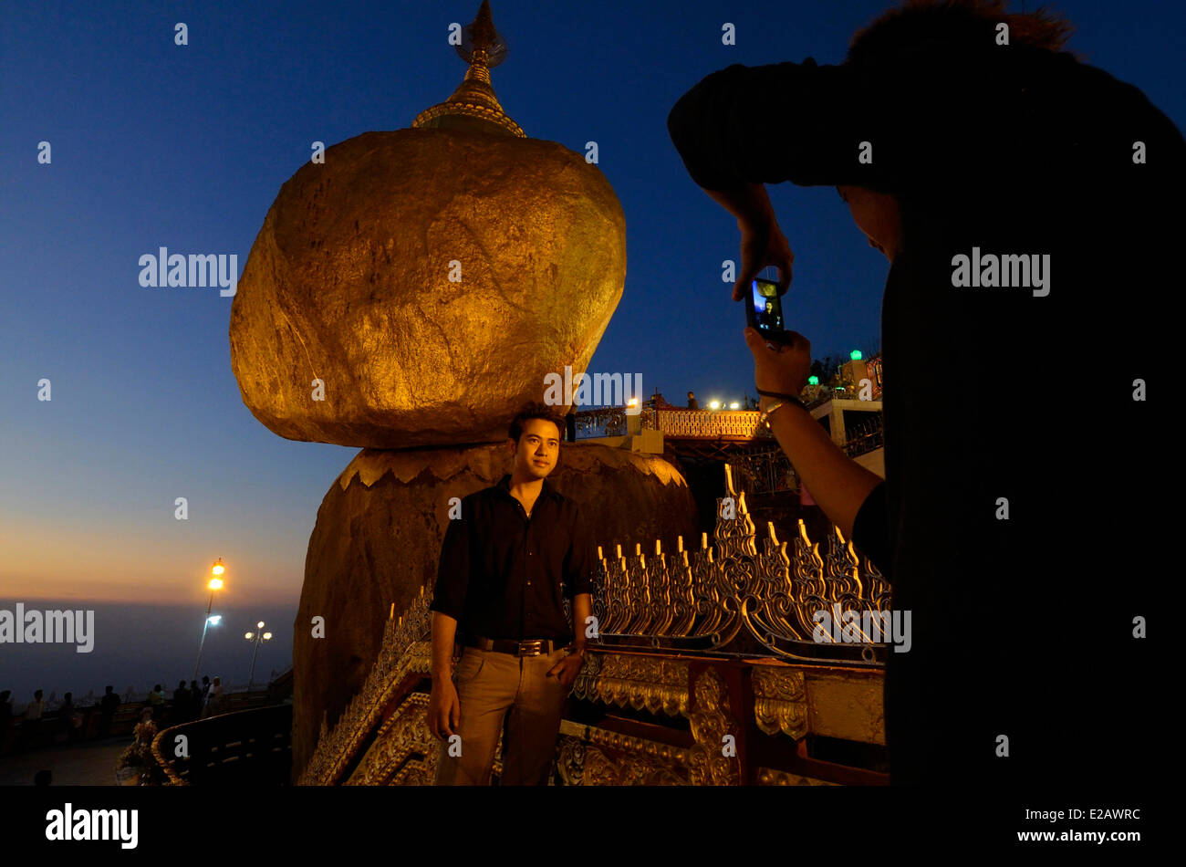 Myanmar (Burma), Mon State, Kyaik Hti Yo, the Golden Rock, third holy ...