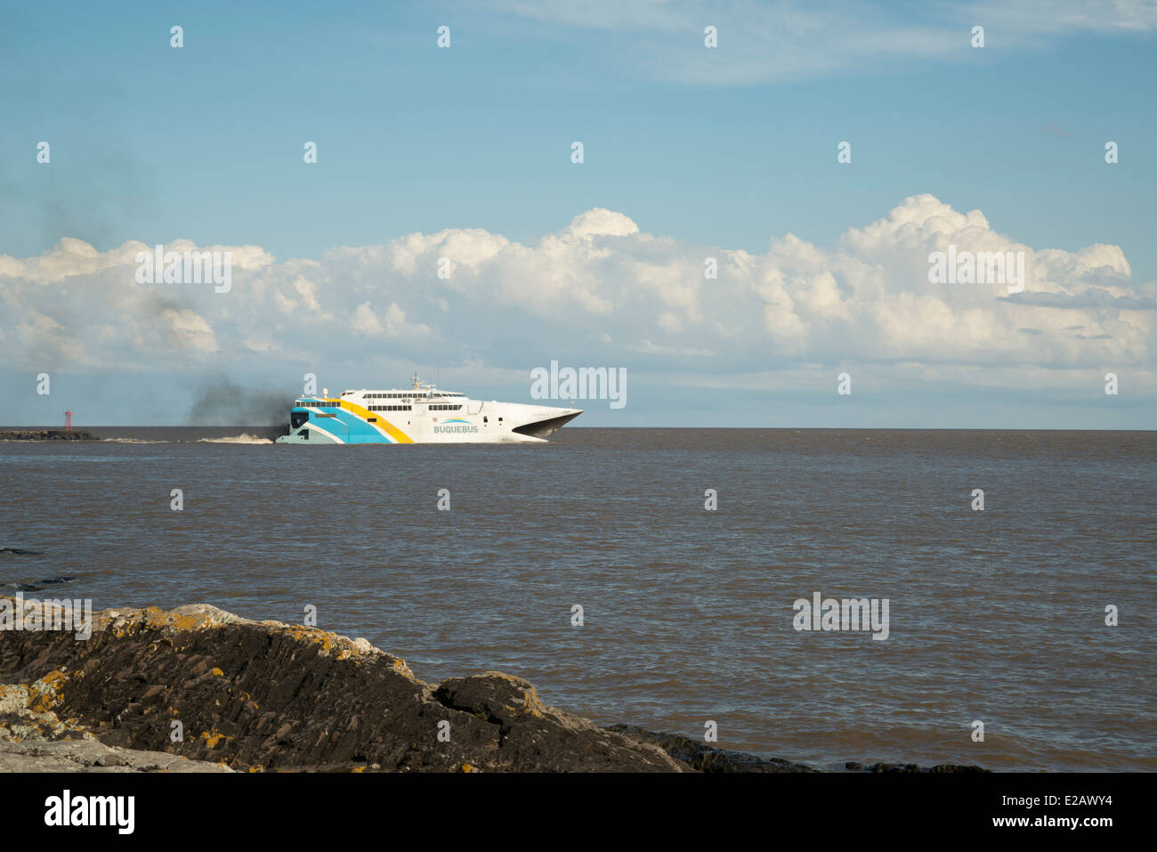 Buquebus ferry traveling across the River Plate, from Uruguay to Buenos ...