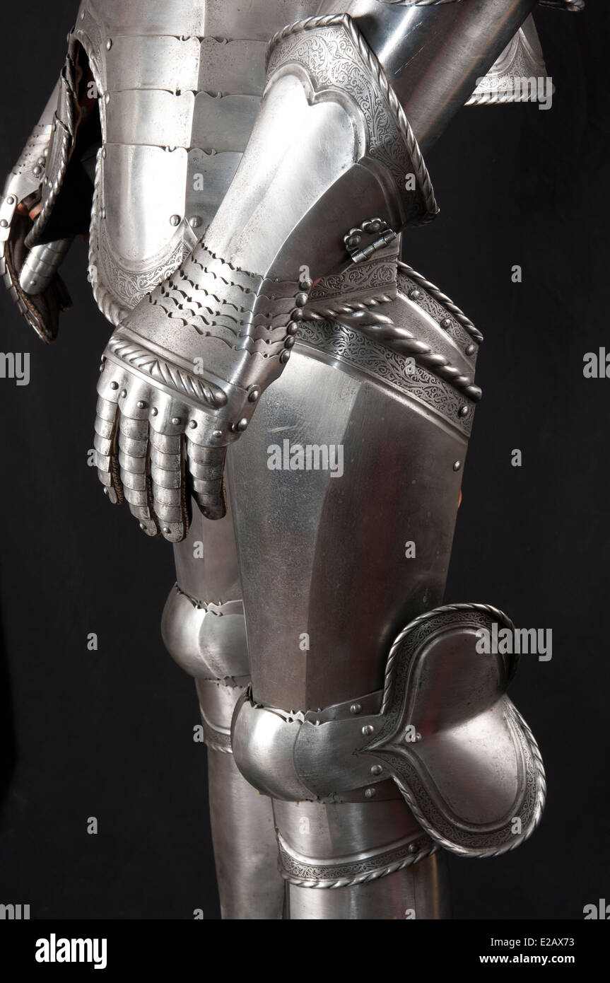 Armour of the medieval knight. Metal protection of the soldier against ...