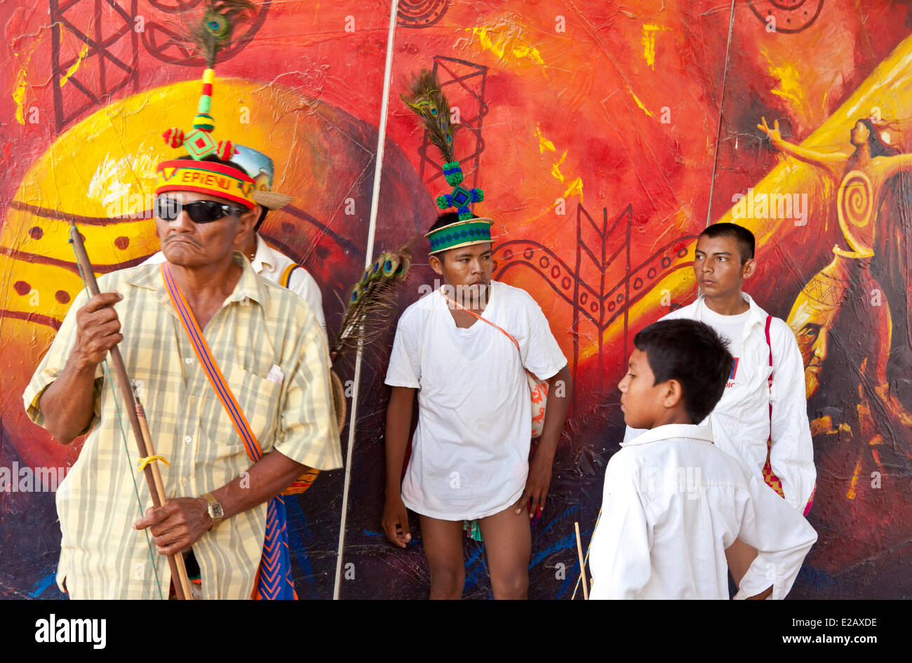 Colombia, Guajira Department, Uribia, men from the Wayuu community ...