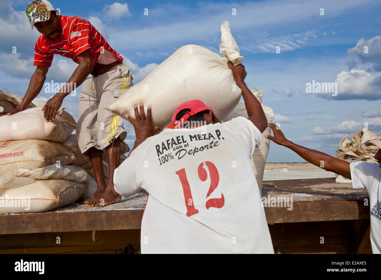 Colombia, La Guajira Department, Manaure, loading sea salt at Manaure ...