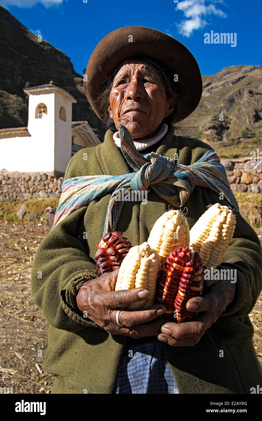 Peru, Cuzco Province, the Incas Sacred Valley, Pisac,Peruvian old woman ...