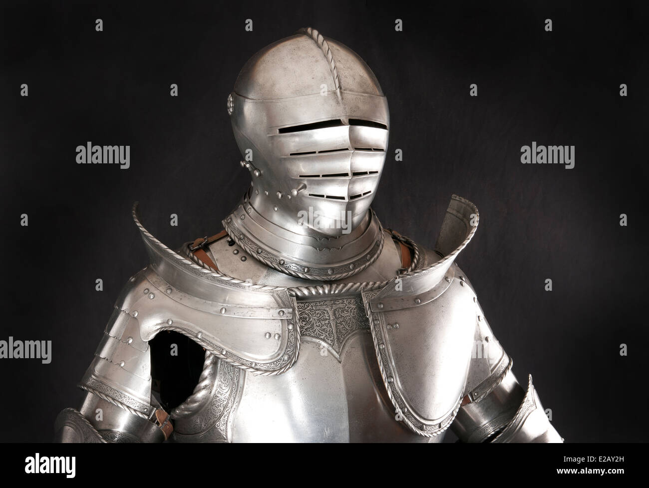 Armour of the medieval knight. Metal protection of the soldier against ...