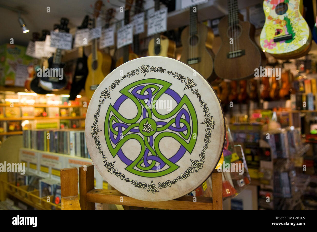 Ireland, County Kerry, Beara Peninsula, Killarney, bodhran decorated ...